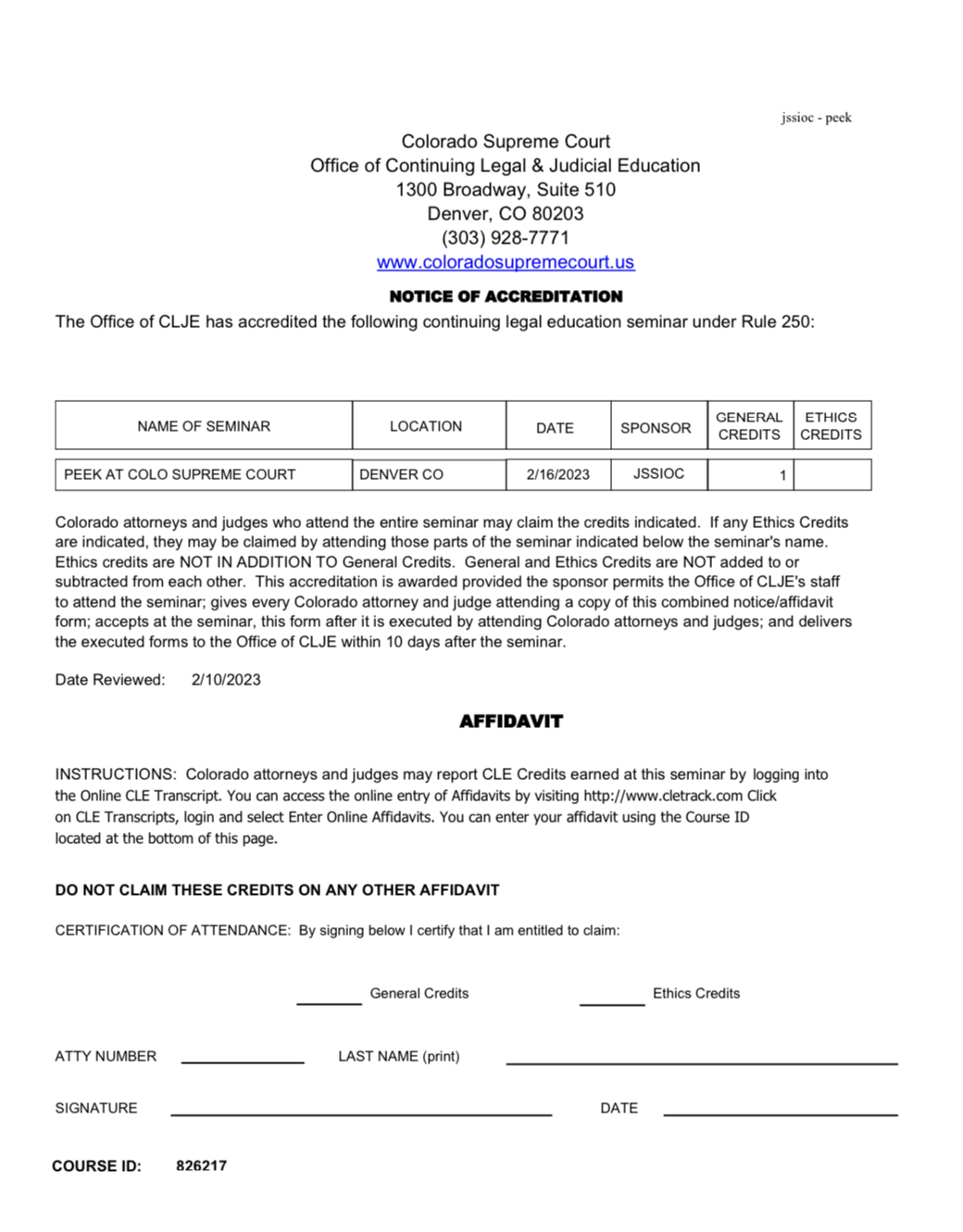 February Meeting CLE – Sotomayor Inn